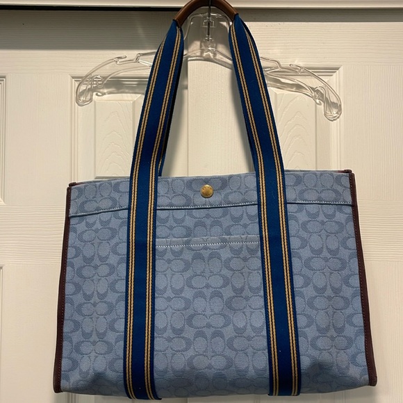 Coach | Bags | Coach Signature Canvas Spin Tote 42 In Slate Blue Large ...
